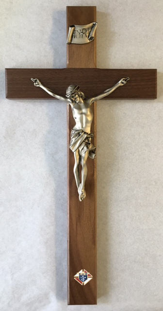 Walnut Crucifix with KofC emblem - Knights of Columbus Supplies