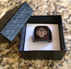 KofC Laser Etched Black Plated Steel Ring - Knights of Columbus Supplies